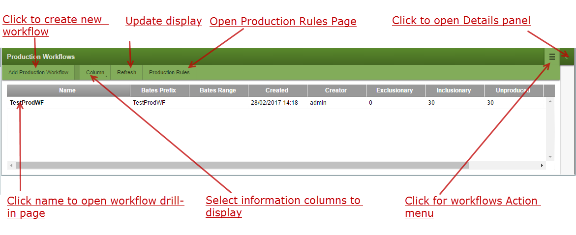 Production Workflows Page